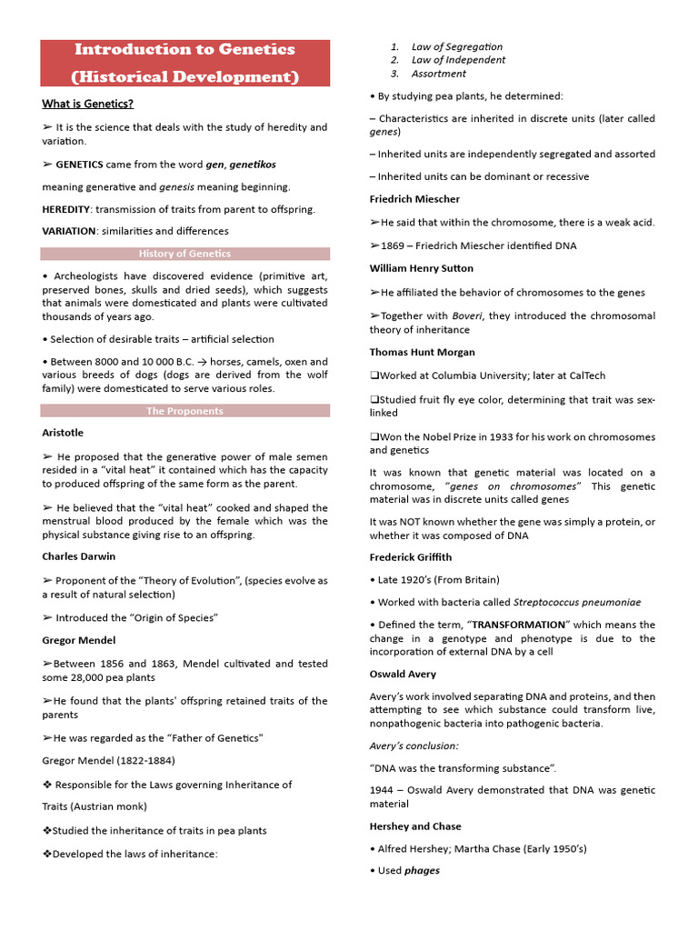 Introduction To Genetics | PDF | Genetics | Dna