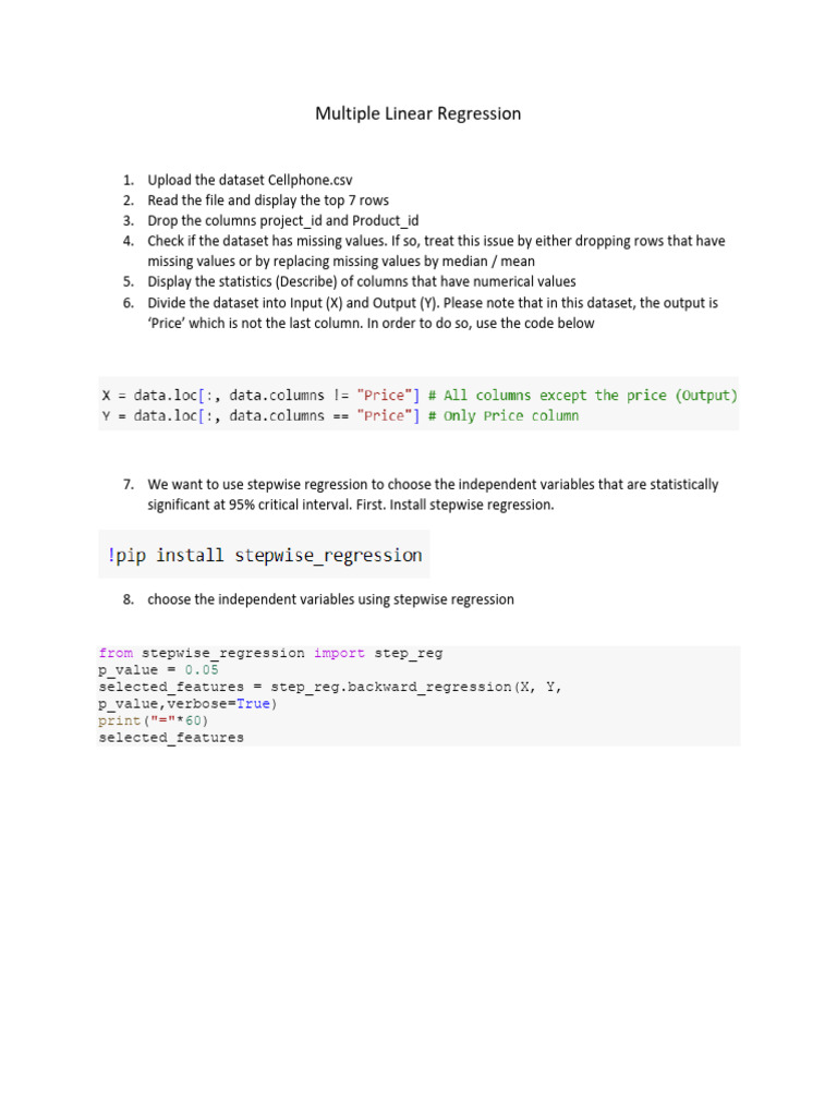 Exercises For Multiple Linear Regression | PDF