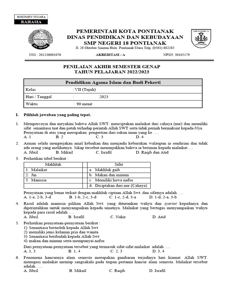 Soal PAT PAI Genap 2023 | PDF