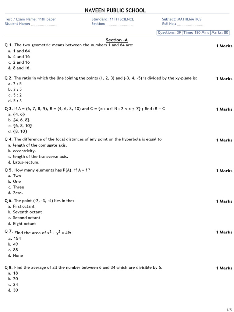 Naveen Maths Exam | PDF | Mathematics | Science