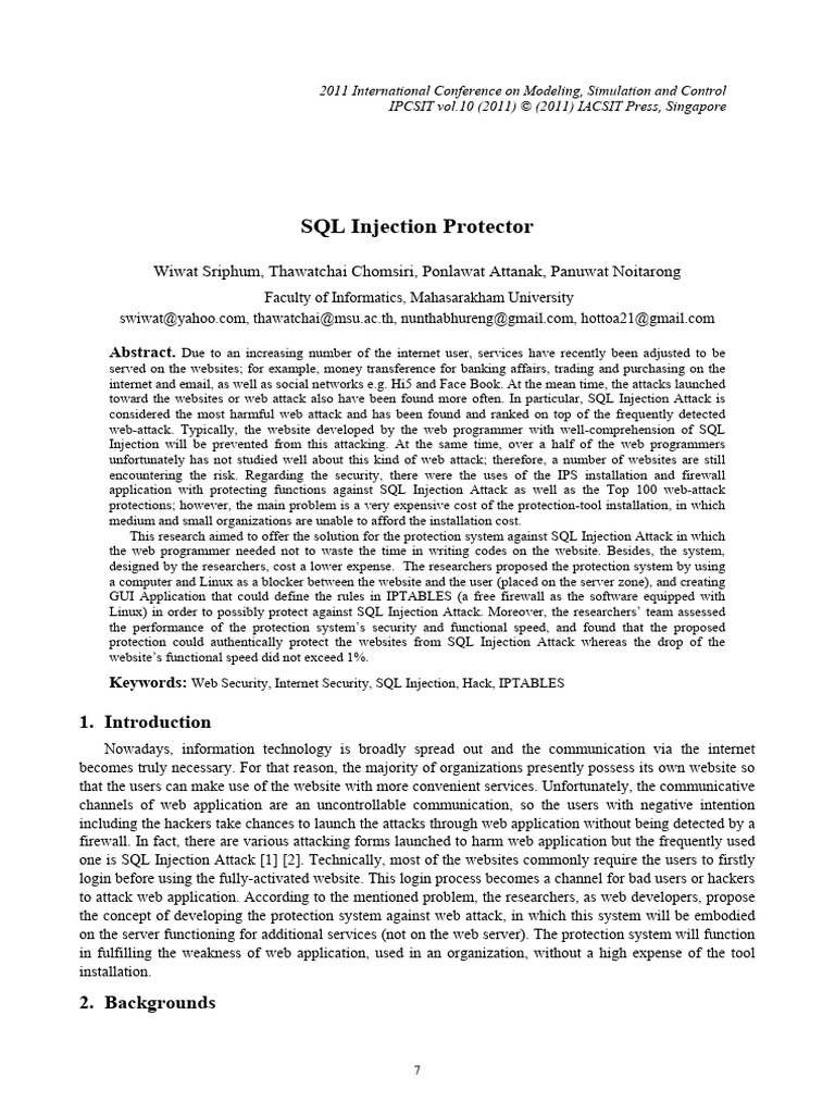 SQL Protector | PDF | Computing | Computer Science SQL Protector | PDF | Computing | Computer Science