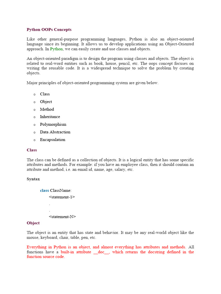 Python Oops Pdf Object Oriented Programming Method Computer