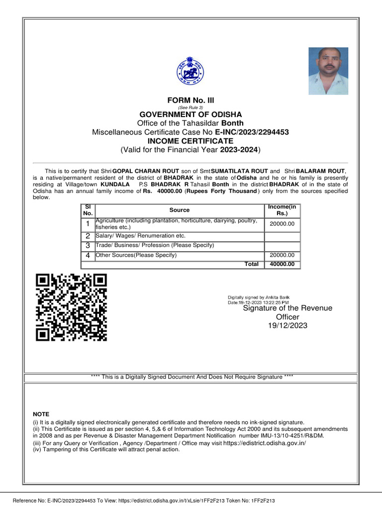 Income Certificate | PDF