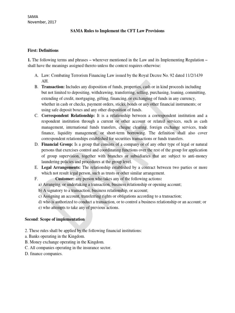SAMA Rules To Implement The CFT Law Provisions | PDF | Wire Transfer ...