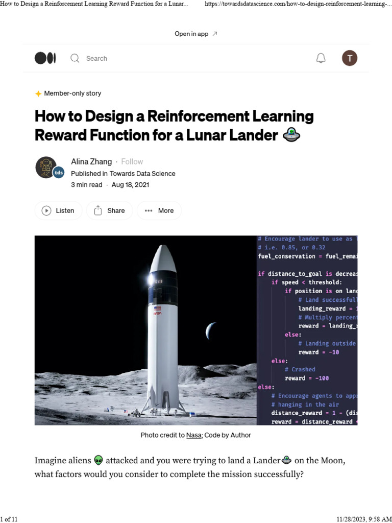How To Design A Reinforcement Learning Reward Function For A Lunar ...