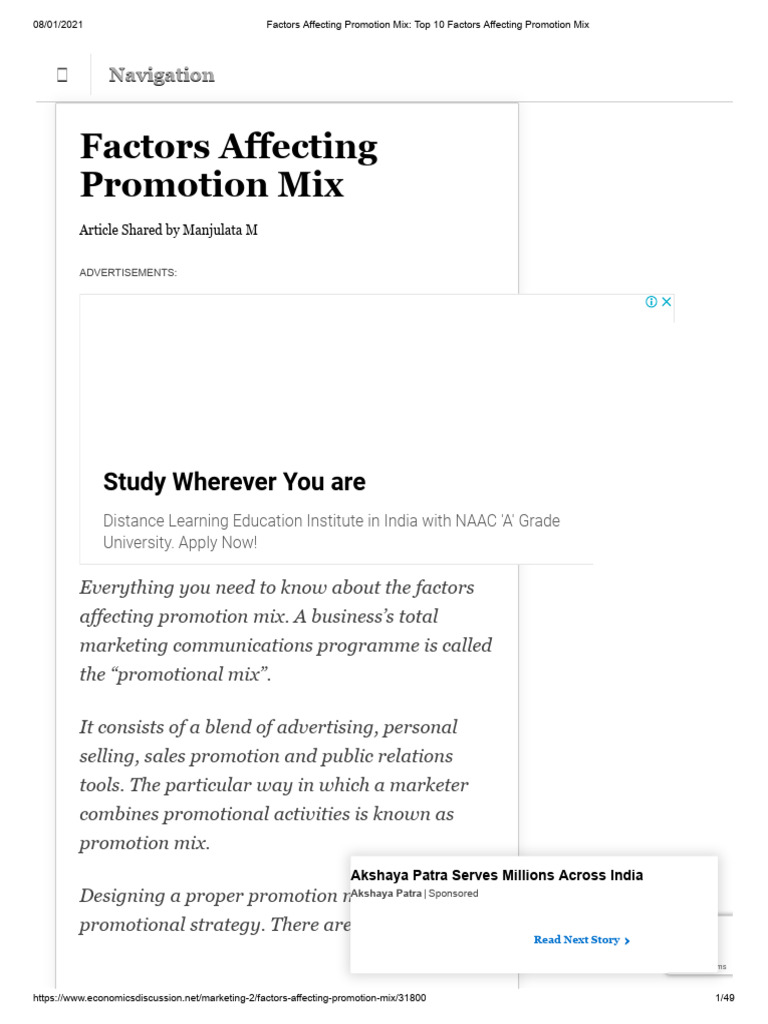 Factors Influencing Promotion Mix | PDF | Marketing | Sales