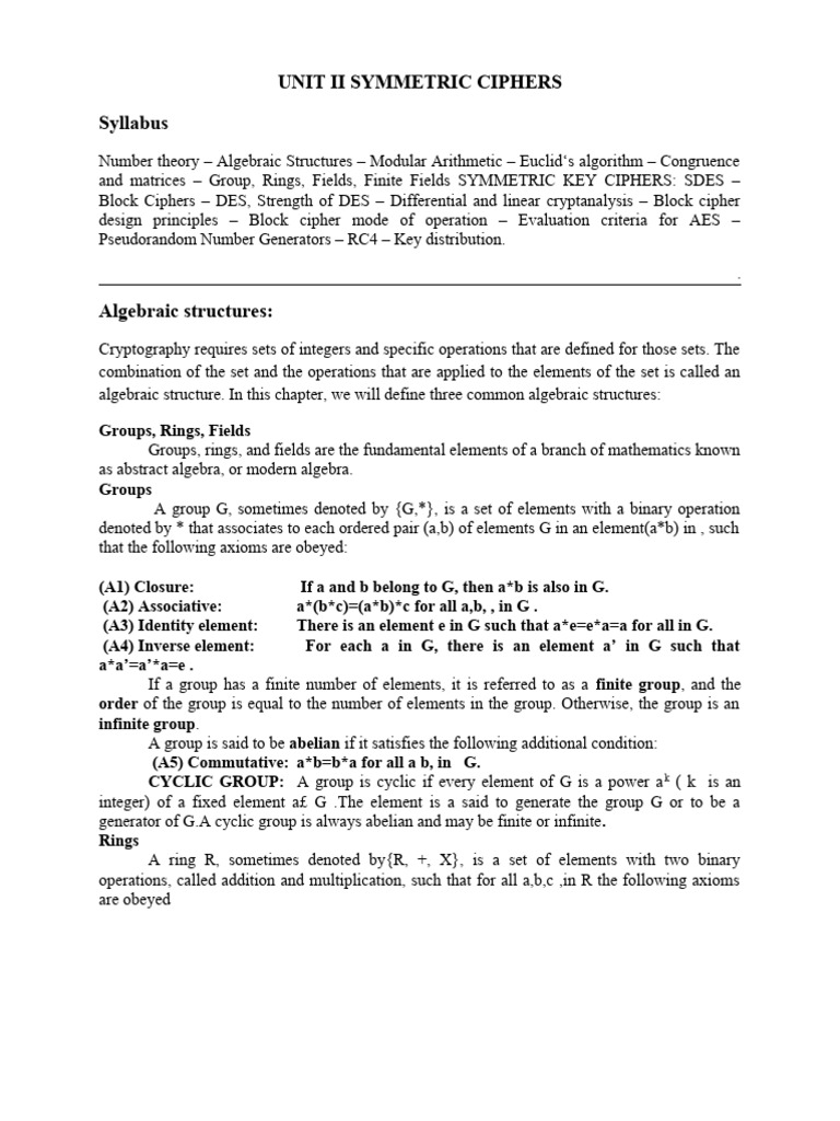 Ccs Unit II Notes | PDF | Group (Mathematics) | Field (Mathematics)
