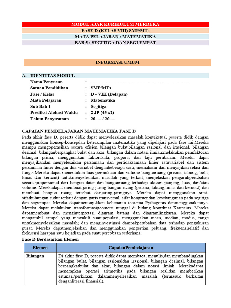 Modul Matematika Kelas VIII | PDF | Metode & Bahan Ajar