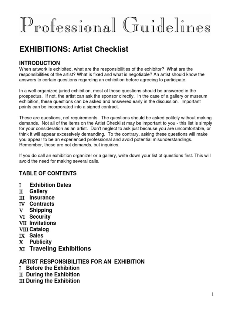 Exhibitions Artist Check | PDF