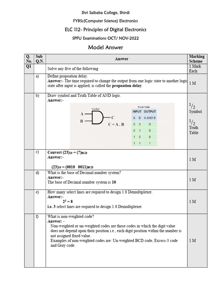 Digital Electronics OCT-22 Model Answer | PDF | Logic Gate | Digital ...