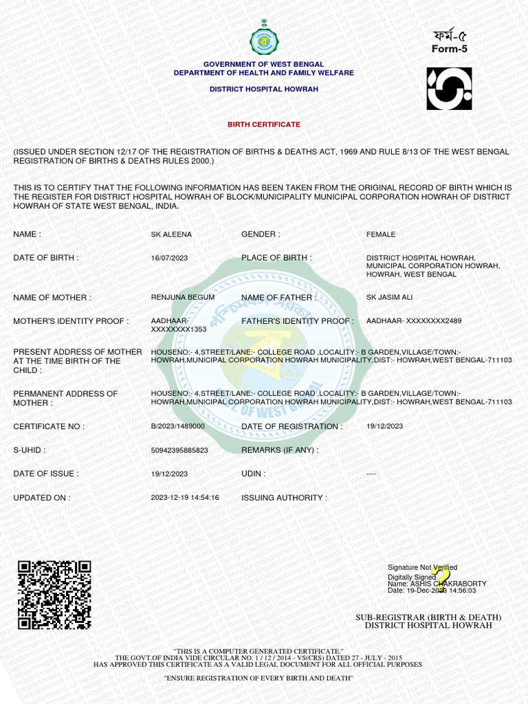 SignedBirthCertificate 8754889 843 | PDF | Birth Certificate | Access Control