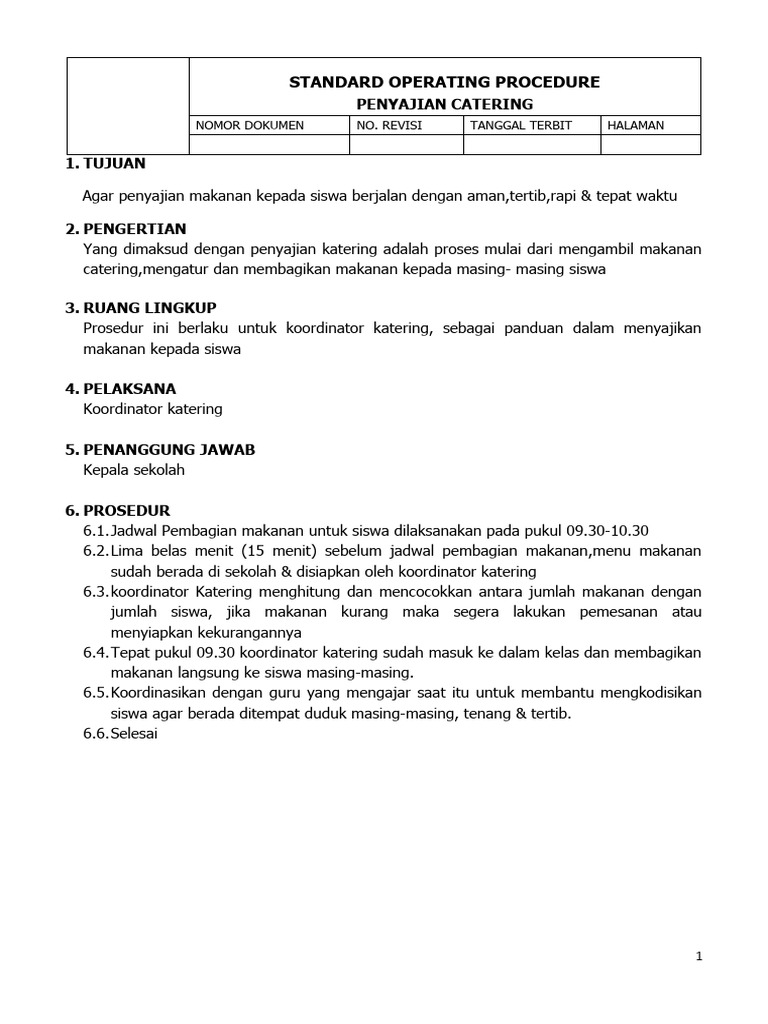 8.sop Penyajian Catering | PDF