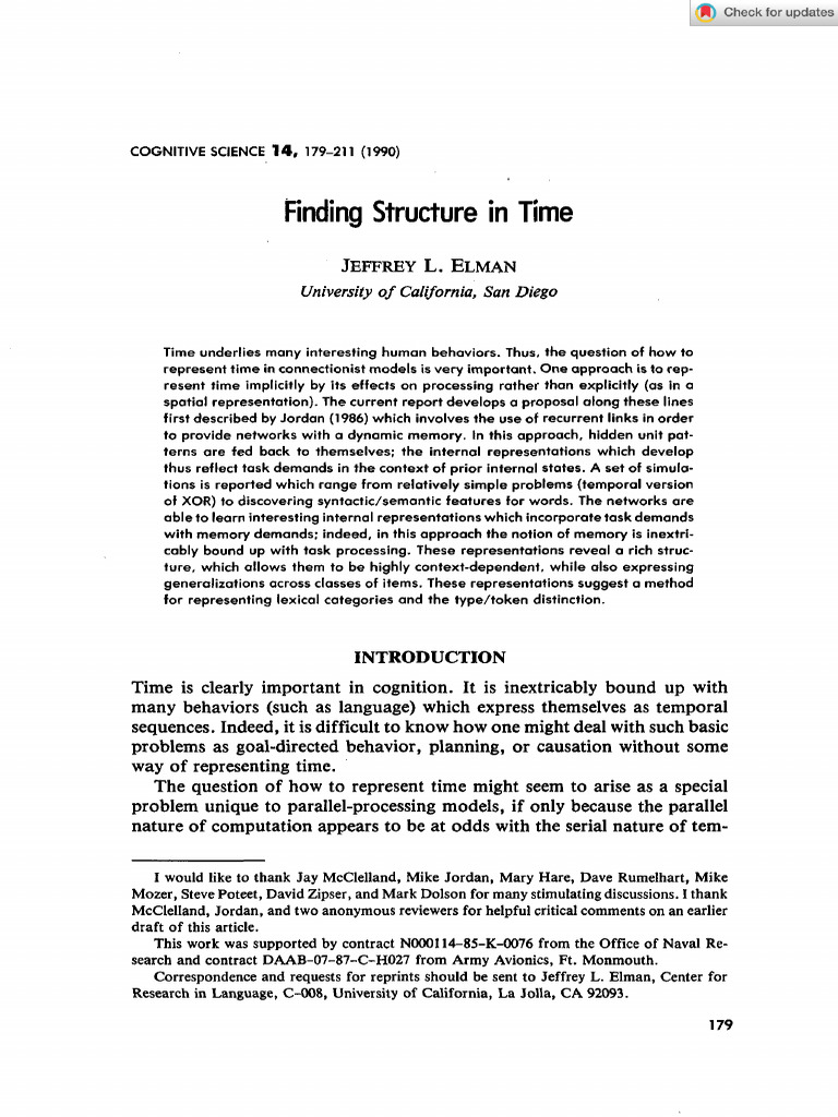Cognitive Science - March 1990 - Elman - Finding Structure in Time | PDF | Word | Cognitive Science