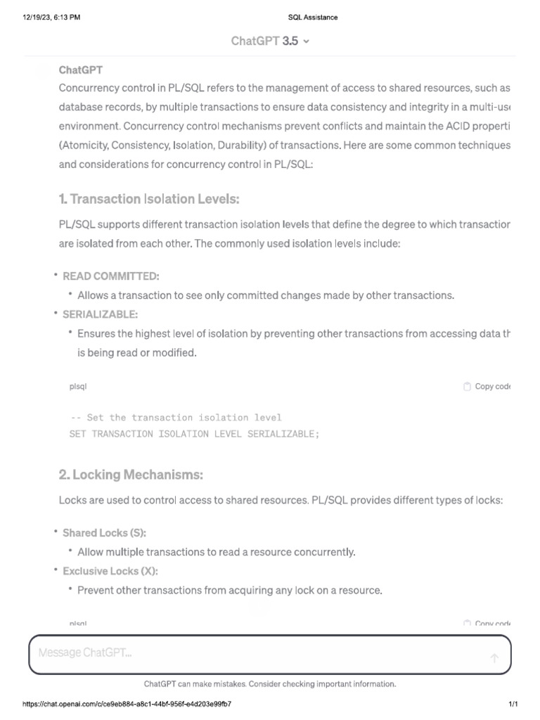 Concurrency Control PLSQL | PDF