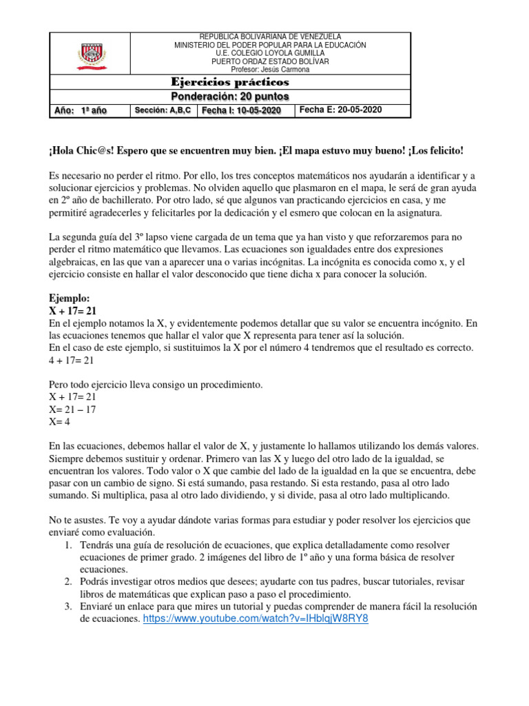 1er EMG ABC MATEMATICA Guia Actividad 060520 | PDF | Ecuaciones ...