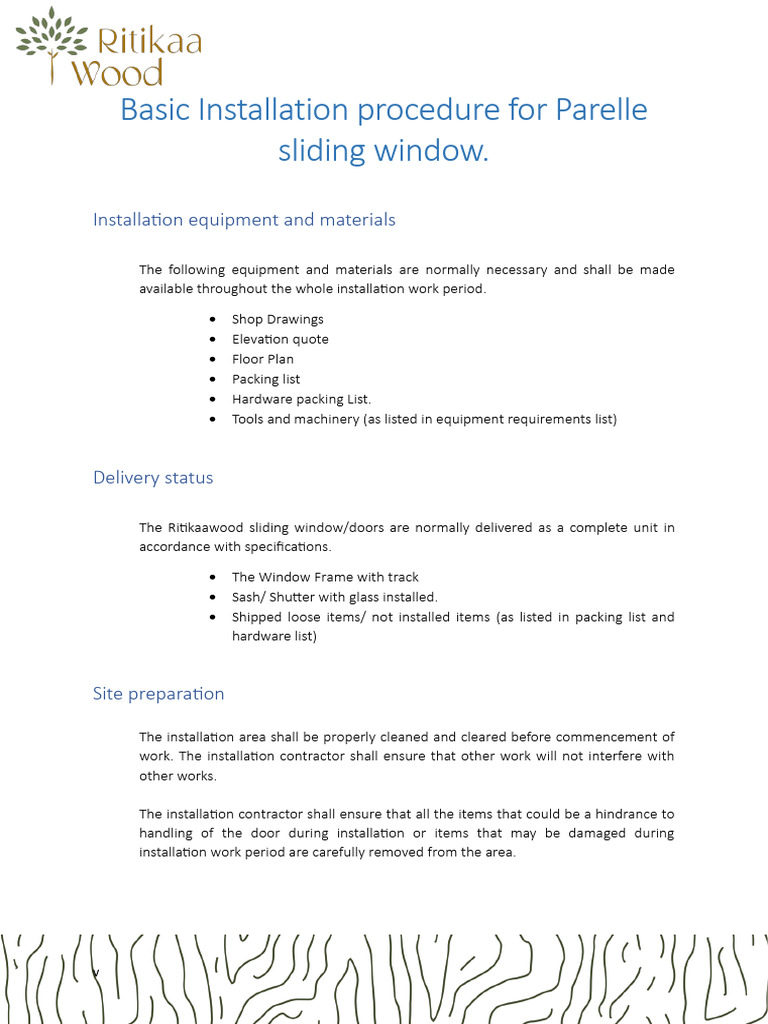 Installation Producre For Parellel Sliding Window | PDF