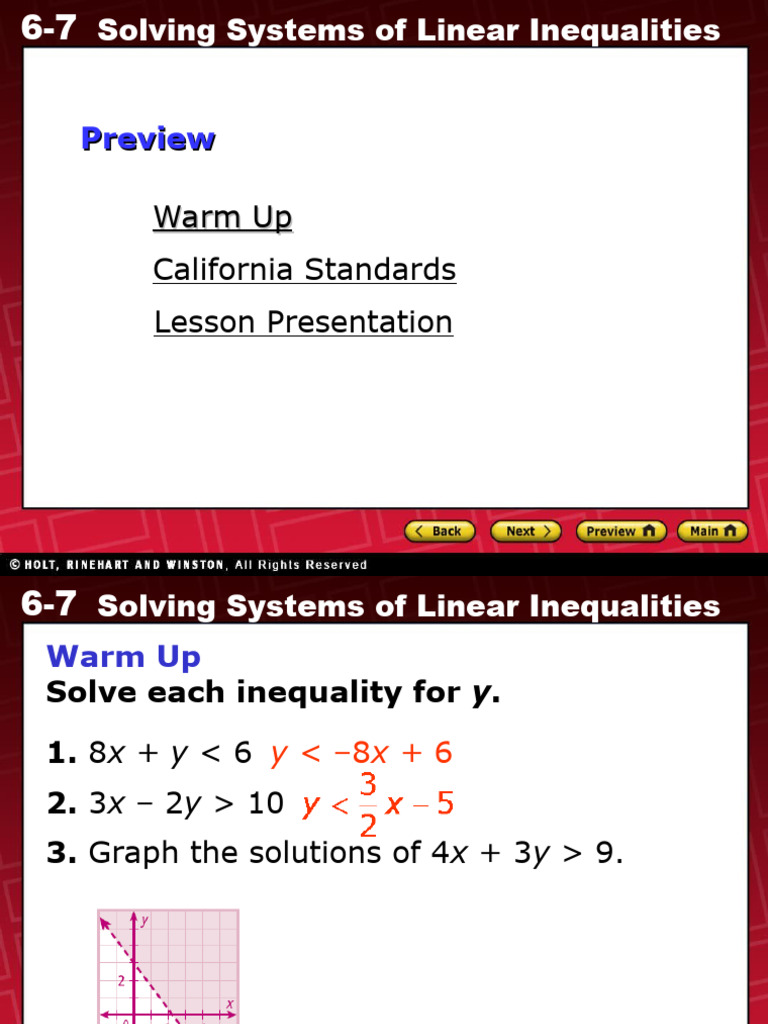 6-7 Solving Systems of Linear Inequalities | PDF | Applied Mathematics | Equations