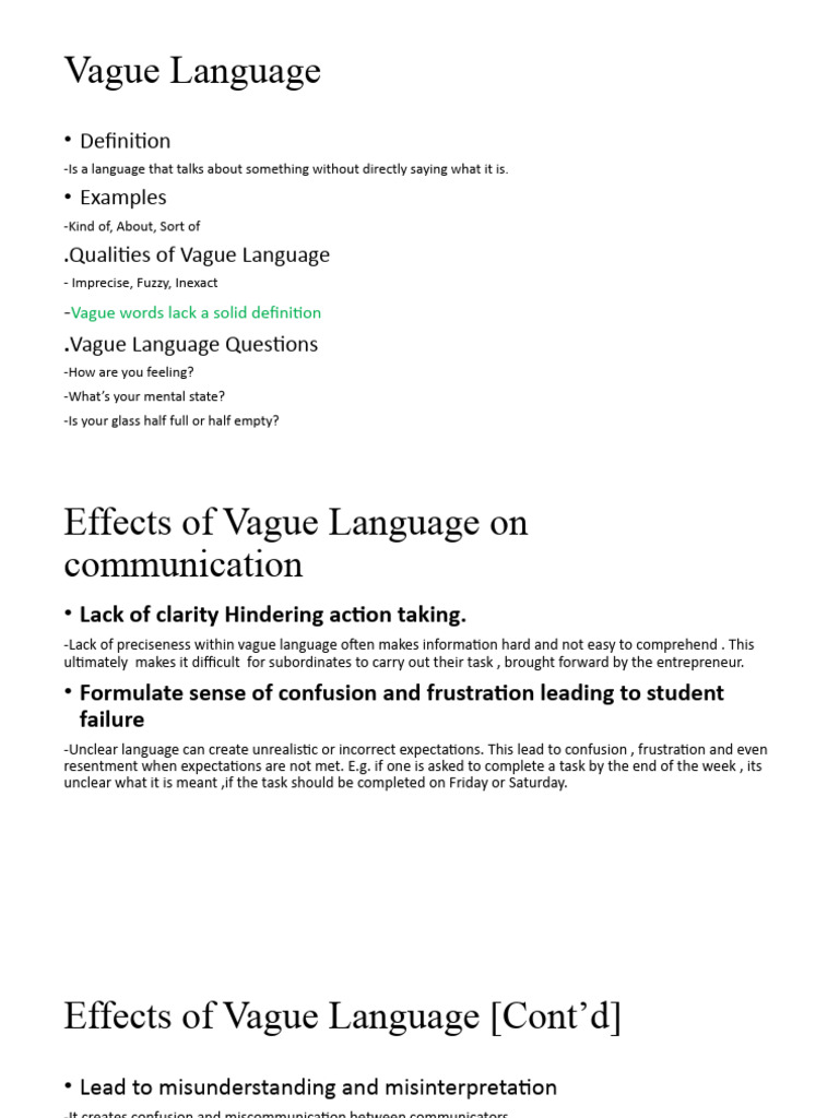 Vague Language Presentation | PDF | Language Arts & Discipline