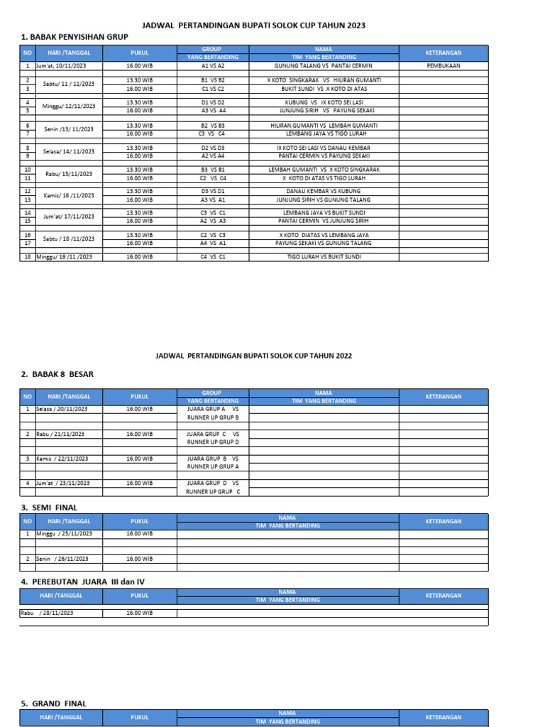 Jadwal Pertandingan BSC 2023 | PDF