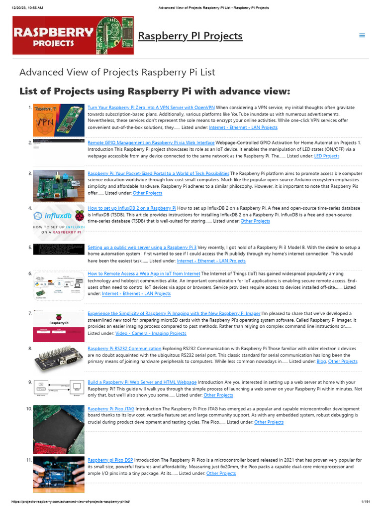 Advanced View of Projects Raspberry Pi List - Raspberry PI Projects | Download Free PDF ...