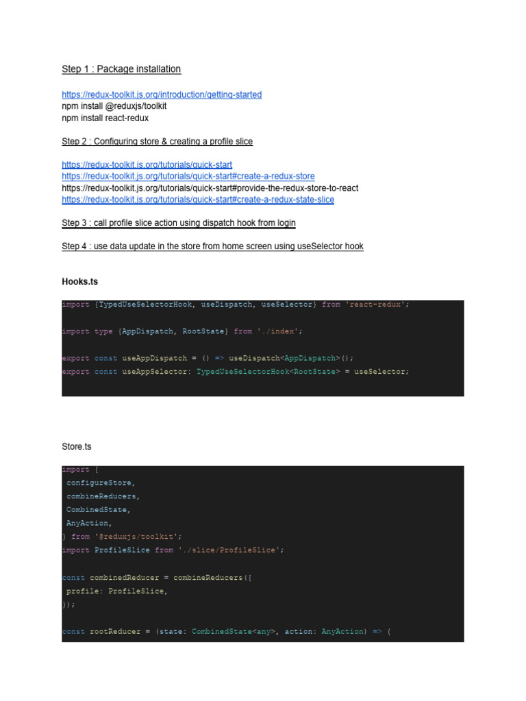 Redux Toolkit Setup Guide | PDF