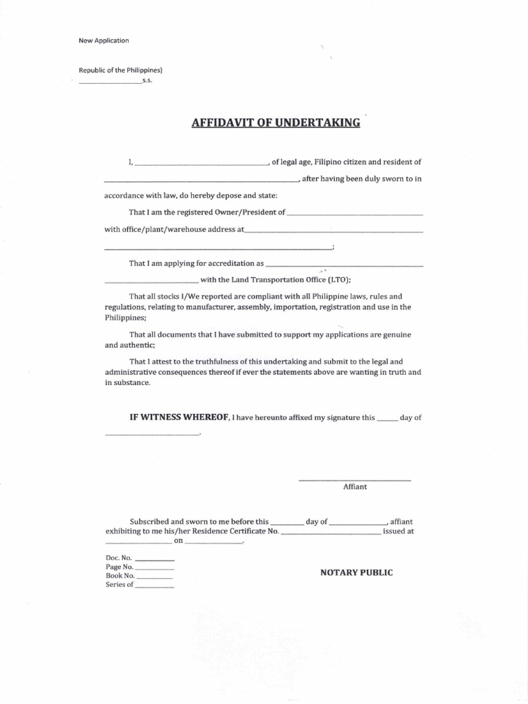 LTO - Affidavit of Undertaking | PDF