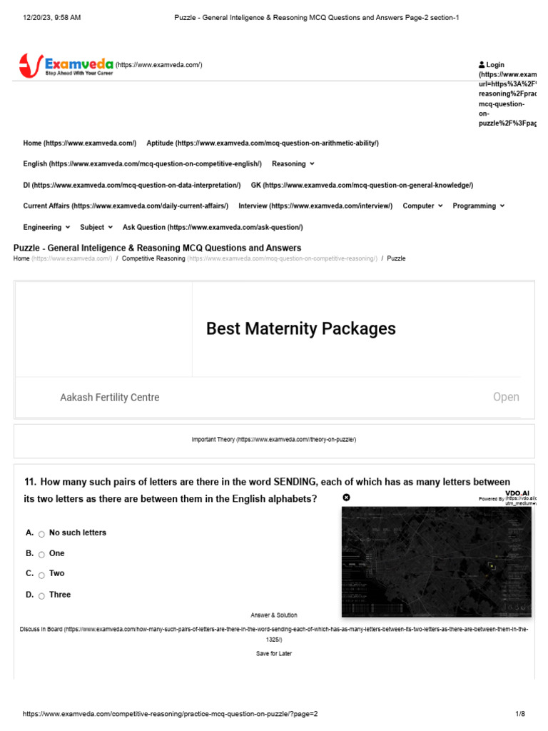 Puzzle - General Inteligence & Reasoning MCQ Questions and Answers Page ...
