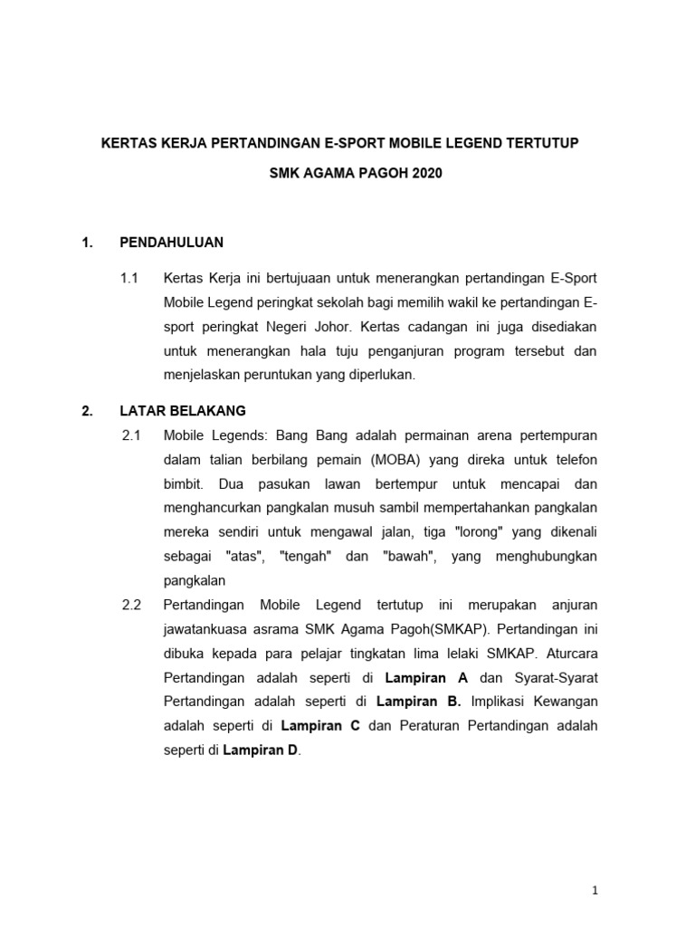 Kertas Kerja Pertandingan E-Sport SMKAP | PDF