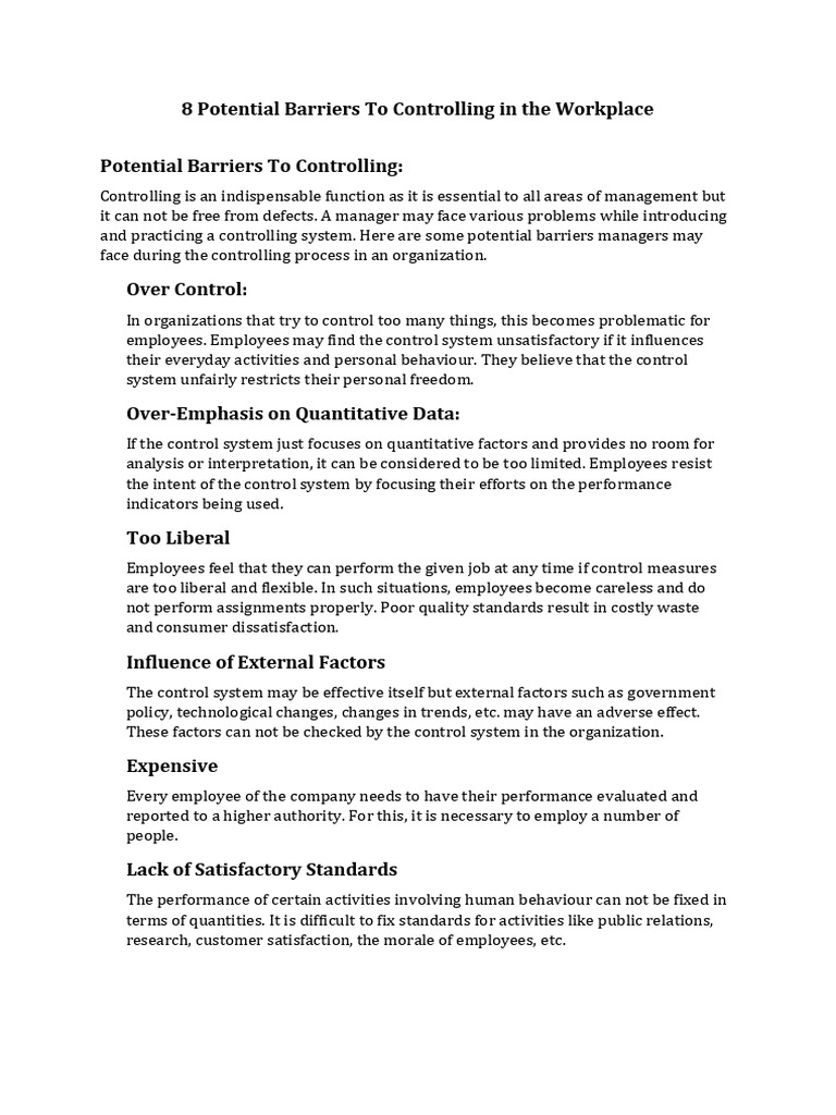 8 Potential Barriers To Controlling in The Workplace | PDF | Employment ...