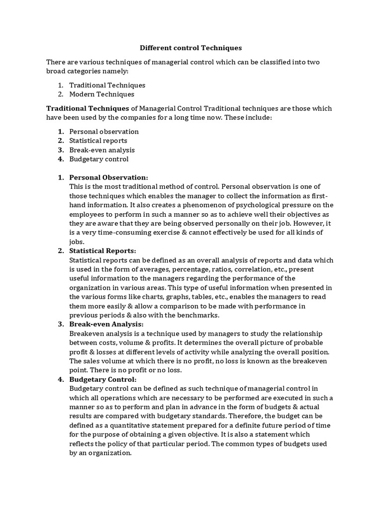 Different Control Techniques | PDF | Business | Economies