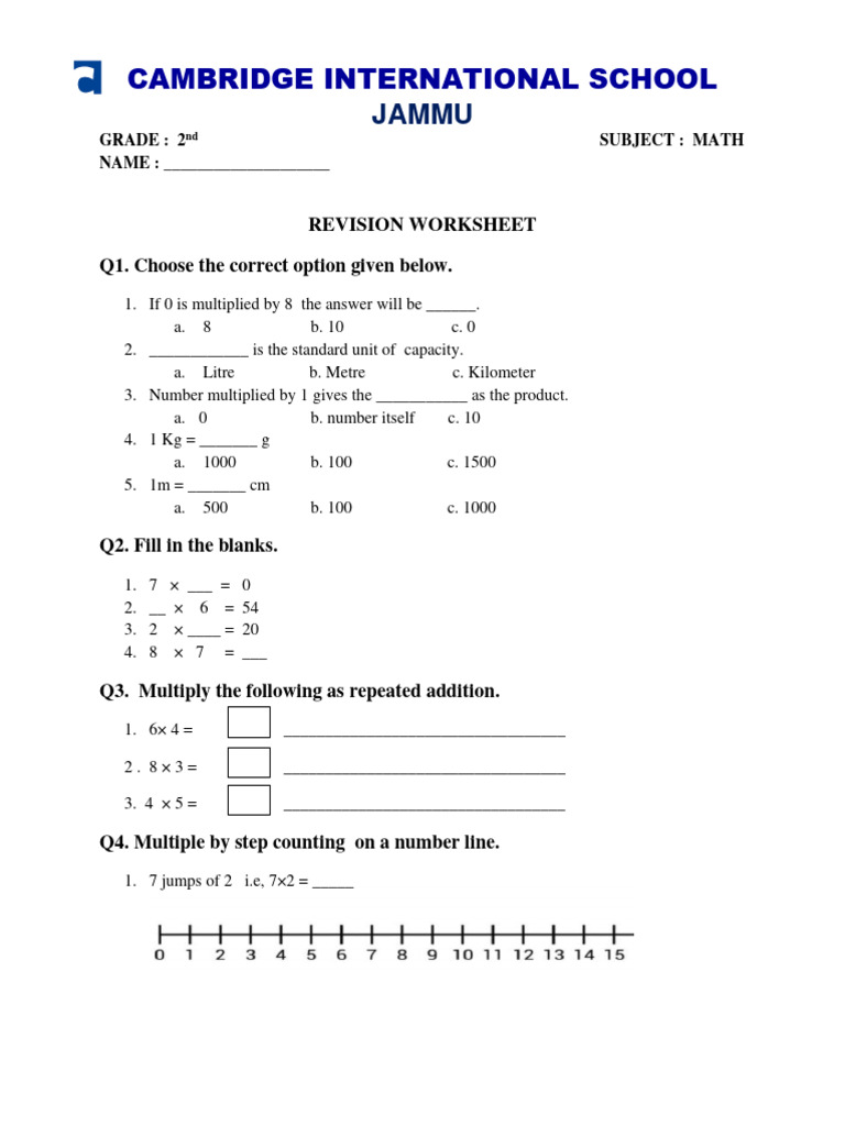 Gr-2 Maths Revision Worksheet | PDF | Metrology | Science