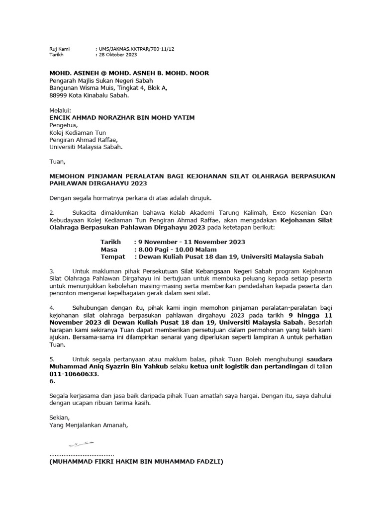 Surat Pinjaman Peralatan Terbaru | PDF