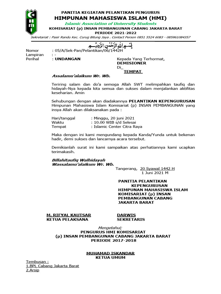 Surat Undangan Demisioner | PDF