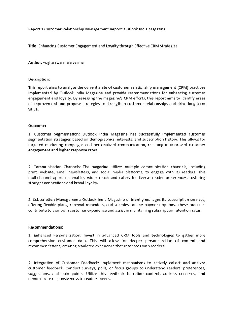 Customer Relationship Management Report | PDF | Customer Relationship ...