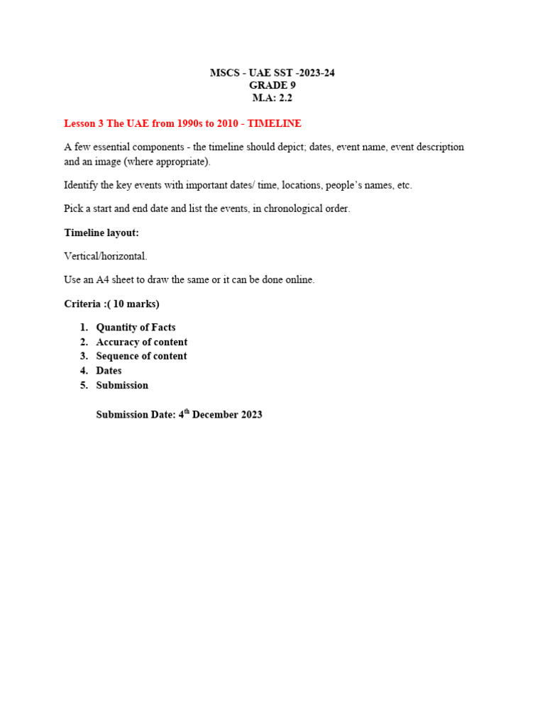 UAE Timeline 1990-2010 for Grade 9 | PDF | Art | Science & Mathematics