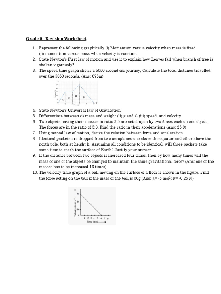 Grade 9 Revision Worksheet PHYSICS | PDF | Teaching Methods & Materials ...