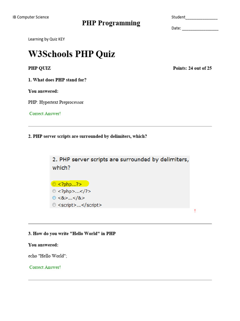 Learning by Quiz KEY | PDF | Php | Computer Programming Learning by Quiz KEY | PDF | Php | Computer Programming