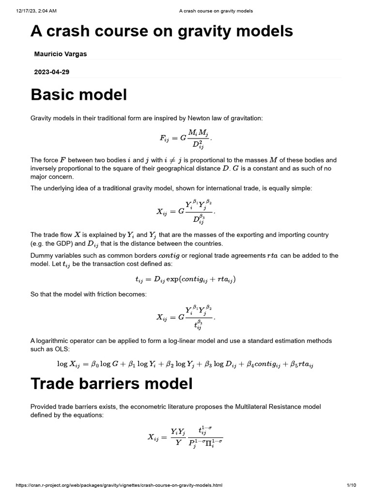 A Crash Course On Gravity Models Pdf Dependent And Independent Variables Logarithm 