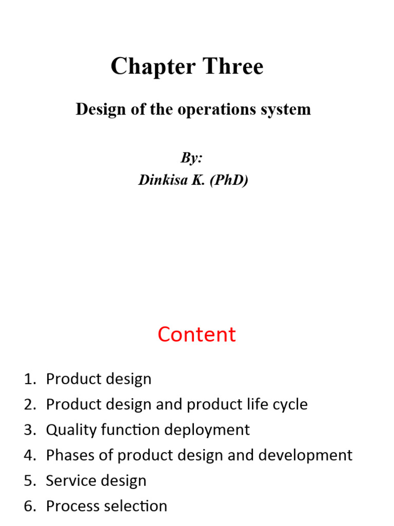 Chapter Three (Design of The Operations System) | PDF | Marketing ...