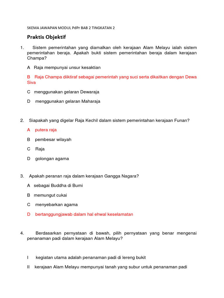 Skema Jawapan Modul PDPR Bab 2 Sej Ting 2 | PDF