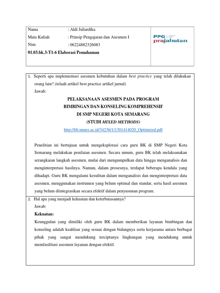 Tugas Topik 1 Ppae Bagian e Aldi Juliardika | PDF | Karier & Perkembangan
