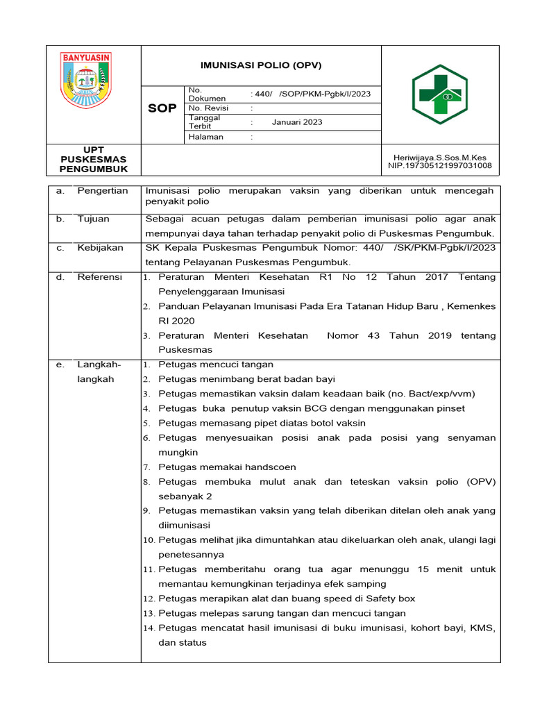 4.3 SOP Imunisasi Polio OPV | PDF