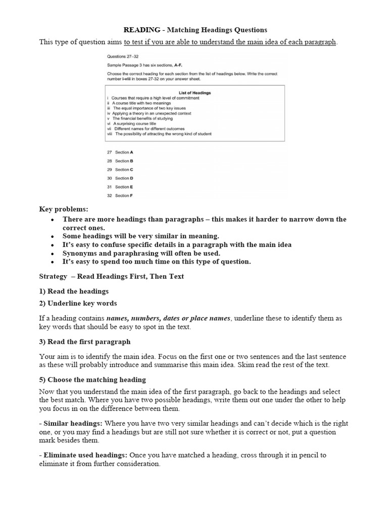 Reading - Matching Headings | PDF | Games & Activities | Art