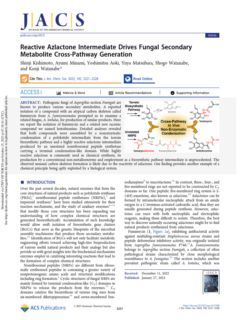 Jacs 2c13188 | PDF | Biosynthesis | Chemical Reactions