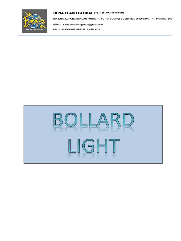 Bollard Light Specifications and Catalogue | PDF | Aluminium | Glasses