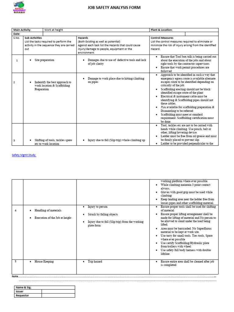 Work at Height - JSA | PDF