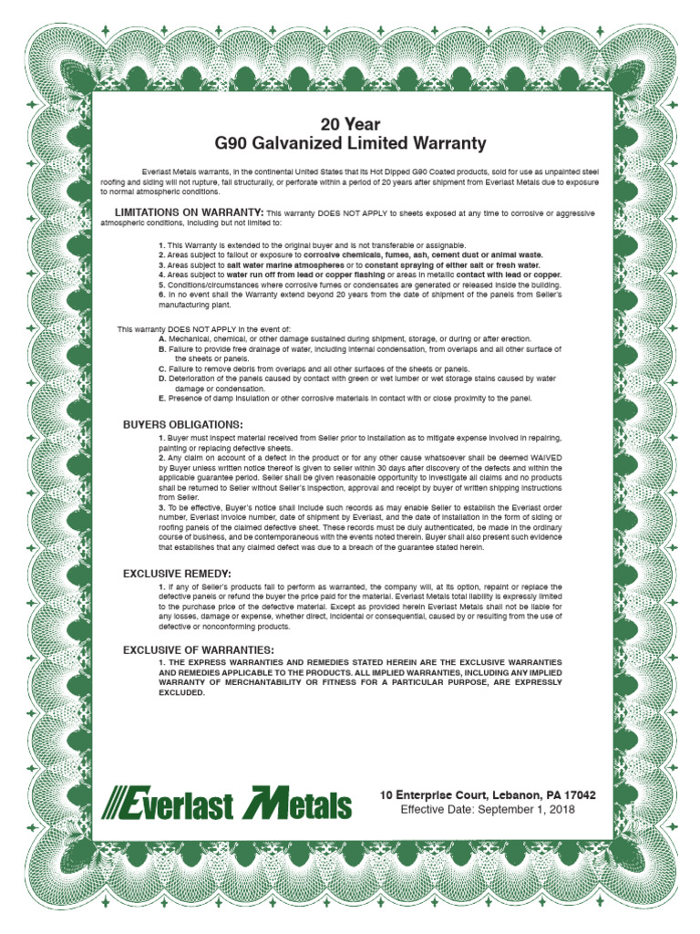 G90GalvanizedWarranty (EM) | PDF | Corrosion | Implied Warranty