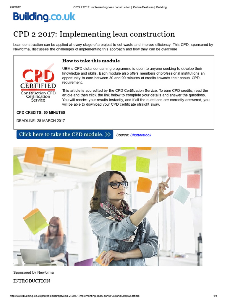 CPD 2 2017 - Implementing Lean Construction | PDF | Lean Manufacturing | Business