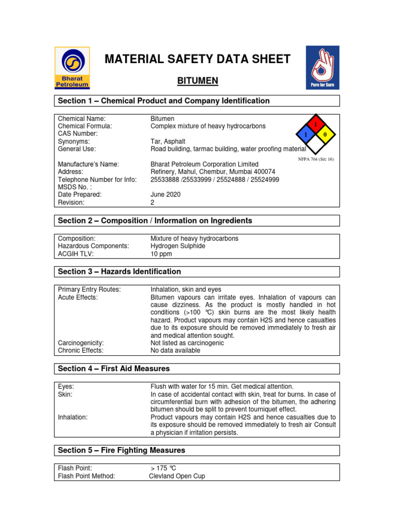 Bitumen Msds | PDF | Water | Fires Bitumen Msds | PDF | Water | Fires