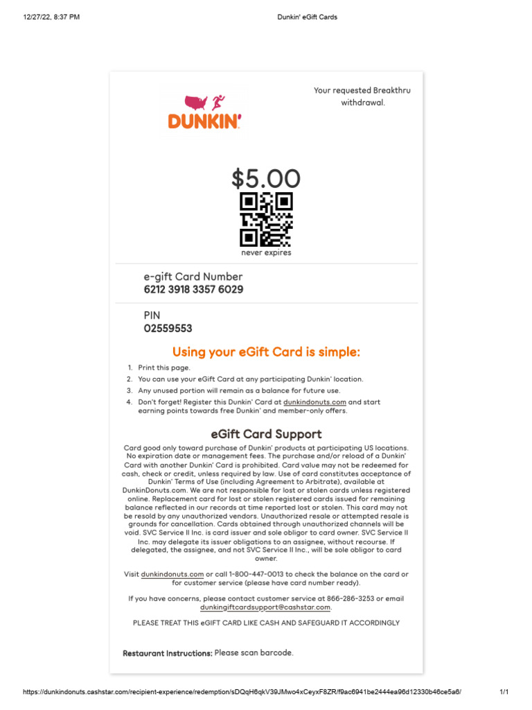 Dunkin' Egift Cards | Download Free PDF | Credit Card | Business